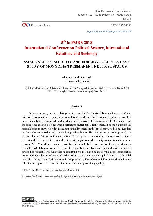 (PDF) Small States’ Security And Foreign Policy: A Case Study Of ...