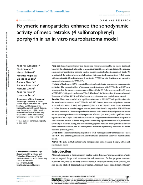 (PDF) Polymeric nanoparticles enhance the sonodynamic activity of meso-tetrakis (4 ...