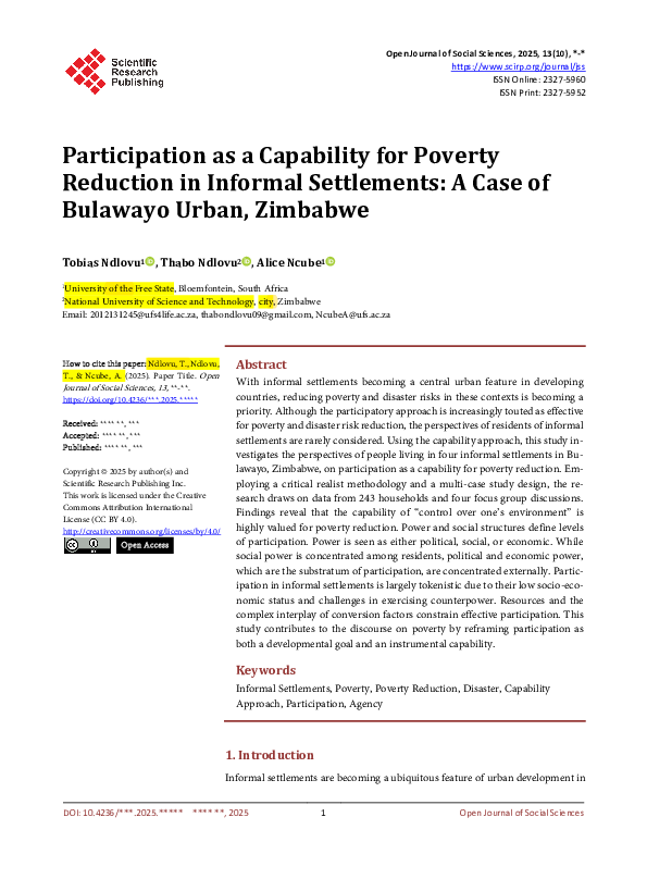 (PDF) Participation as a Capability for Poverty Reduction in Informal ...