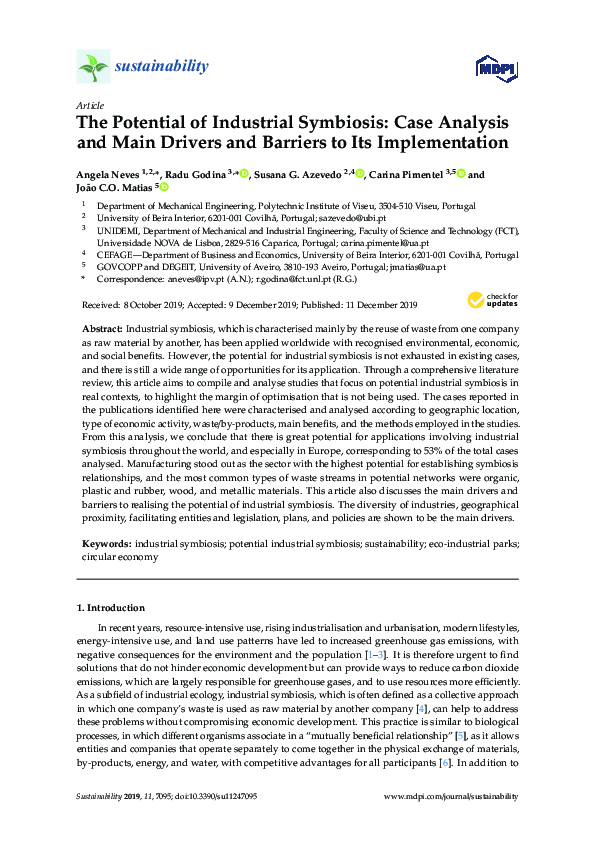(PDF) The Potential of Industrial Symbiosis: Case Analysis and Main ...