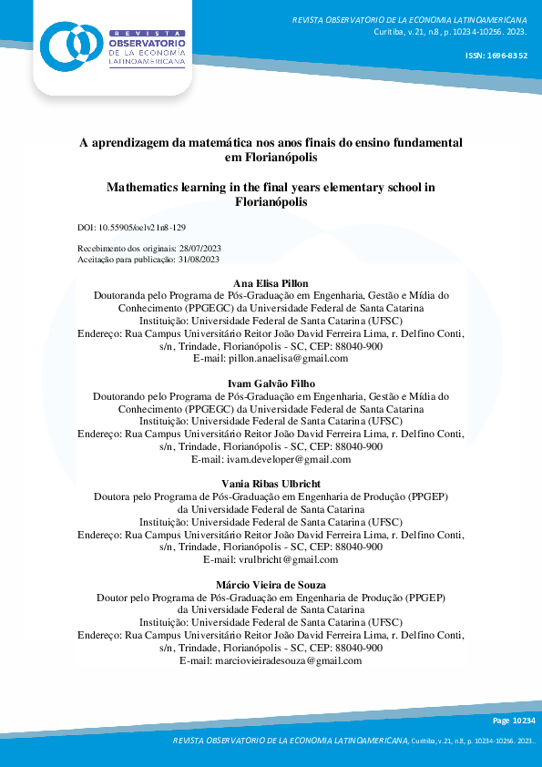 (PDF) A aprendizagem da matemática nos anos finais do ensino fundamental em Florianópolis