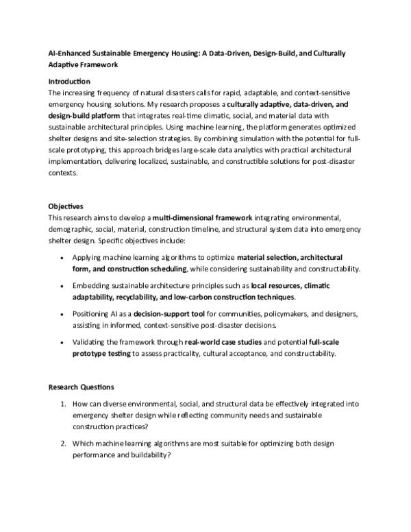 (PDF) AI-Enhanced Sustainable Emergency Housing: A Data-Driven and ...