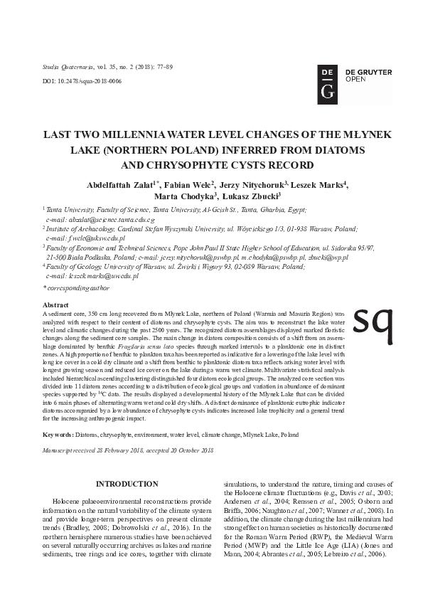 (PDF) Last two millennia water level changes of the Młynek Lake ...
