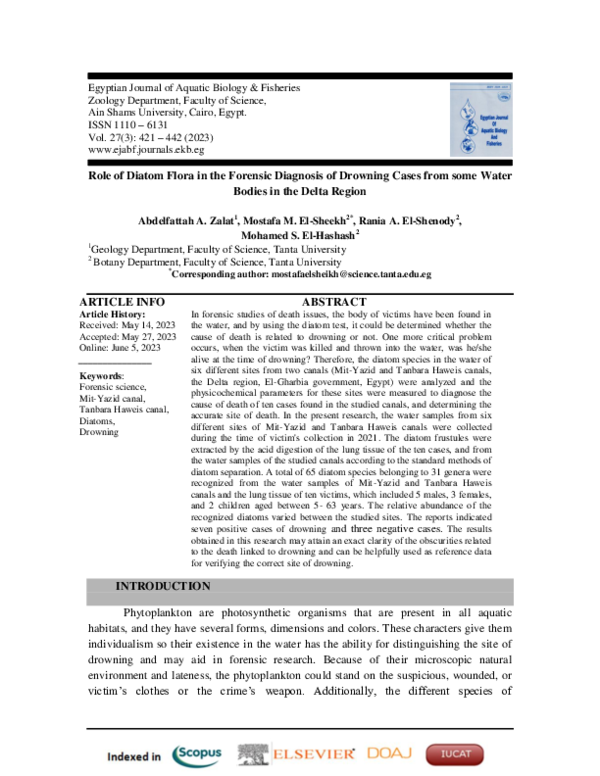 (PDF) Role of Diatom Flora in the Forensic Diagnosis of Drowning Cases ...