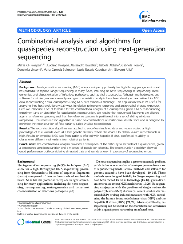 (PDF) Combinatorial analysis and algorithms for quasispecies reconstruction using next ...