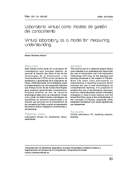 (PDF) Virtual laboratory as a model for measuring understanding