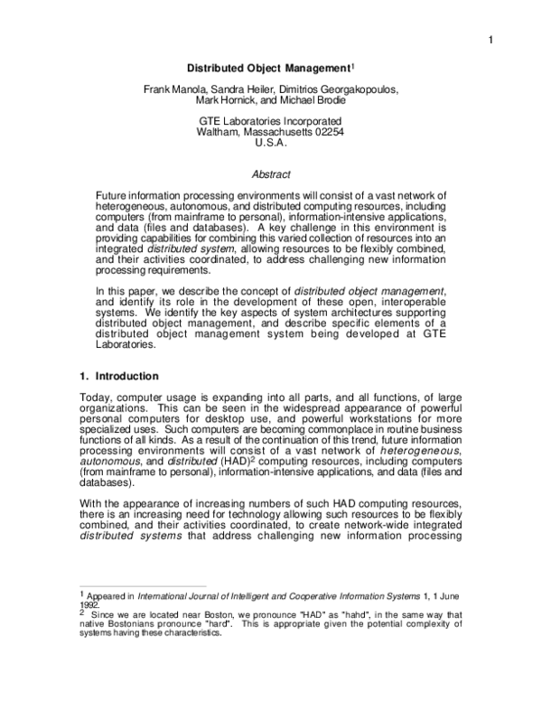 (PDF) 1 Distributed Object Management