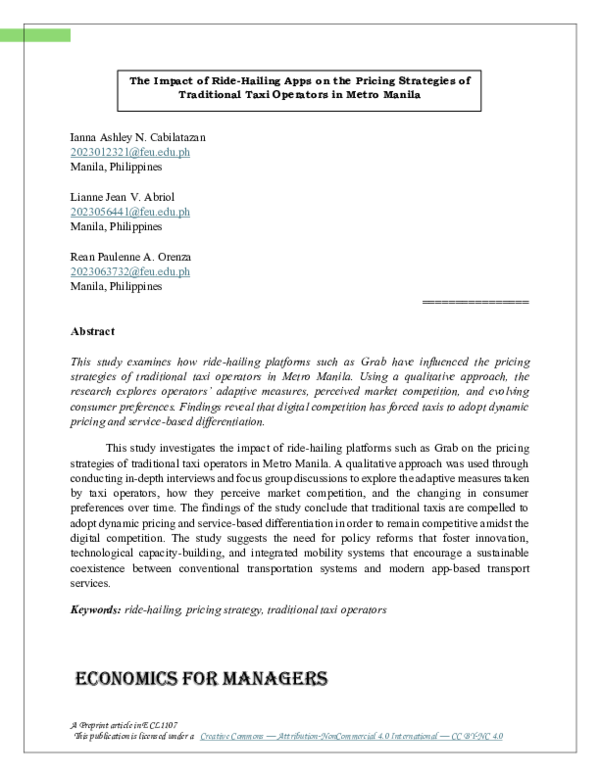 (PDF) The Impact of Ride-Hailing Apps on the Pricing Strategies of ...