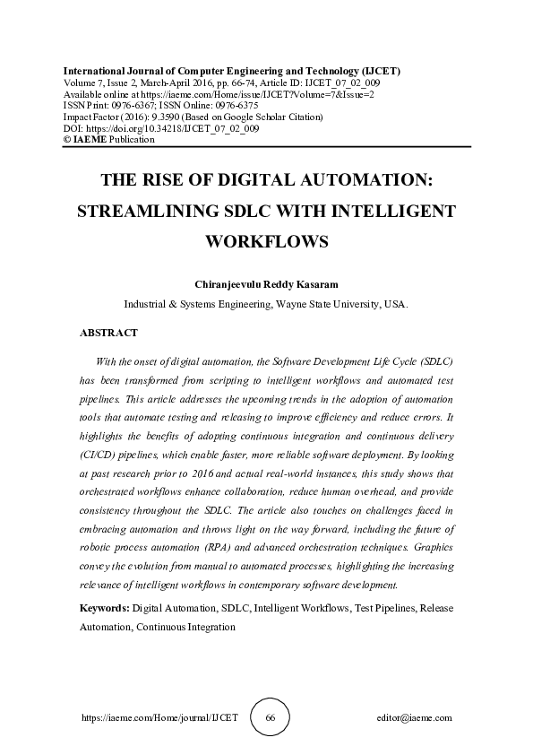 (PDF) THE RISE OF DIGITAL AUTOMATION: STREAMLINING SDLC WITH INTELLIGENT WORKFLOWS