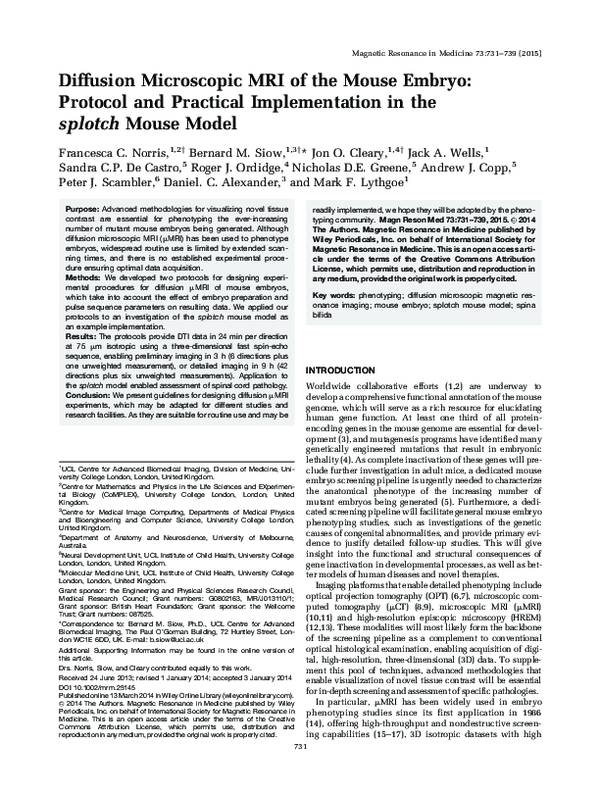 (PDF) Diffusion microscopic MRI of the mouse embryo: Protocol and practical implementation in ...