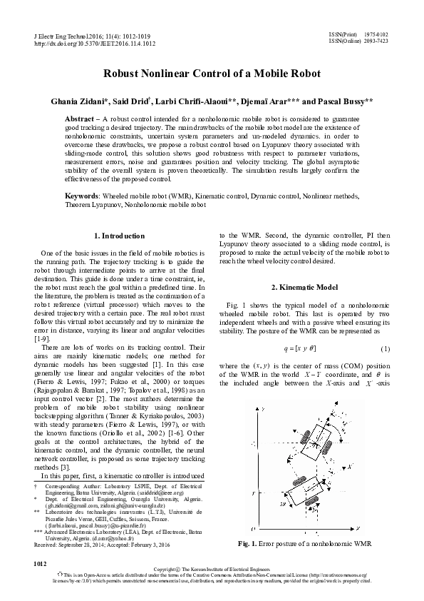 (PDF) Robust Nonlinear Control of a Mobile Robot