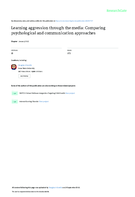 (PDF) Learning Aggression Through the Media: Comparing Psychological ...