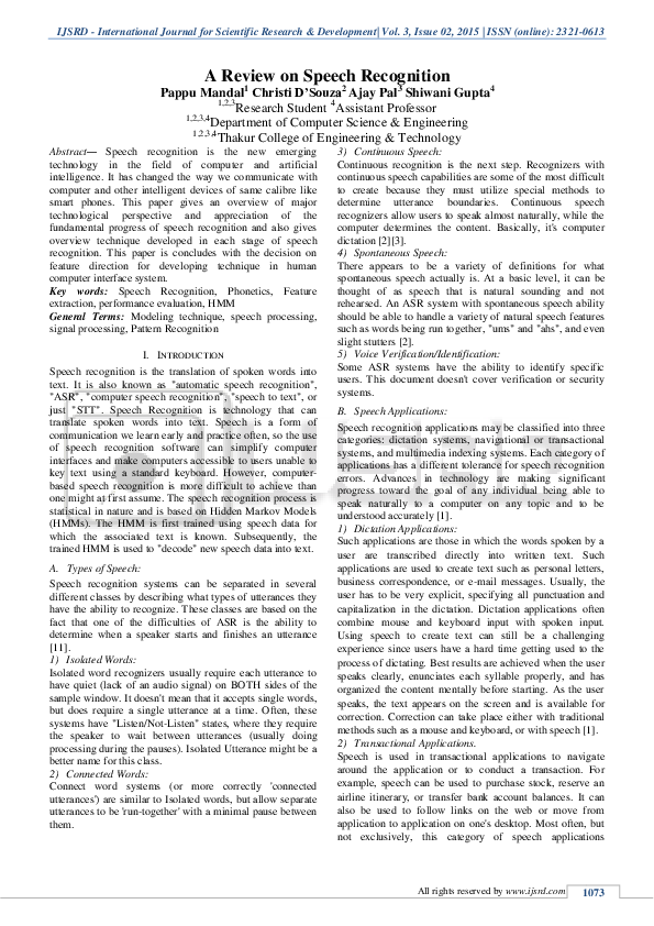 (PDF) A Review on Speech Recognition