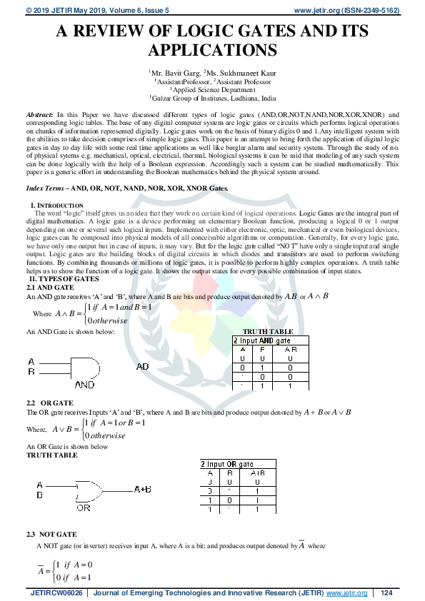 (PDF) A Review of Logic Gates and Its Applications