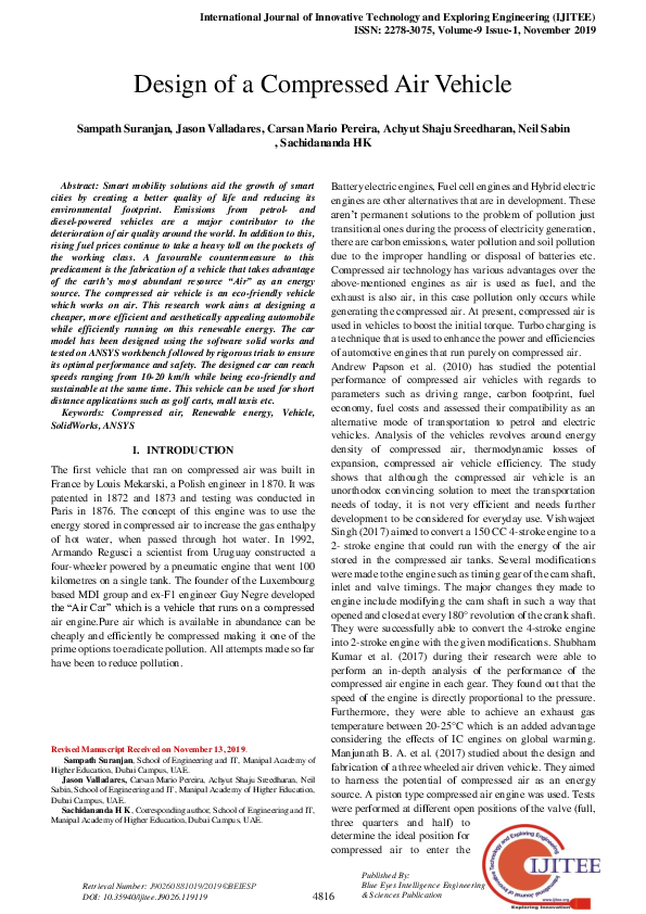 (PDF) Design of a Compressed Air Vehicle