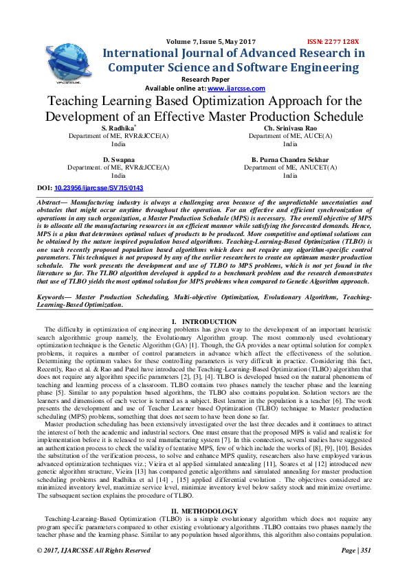(PDF) Teaching Learning Based Optimization Approach for the Development ...