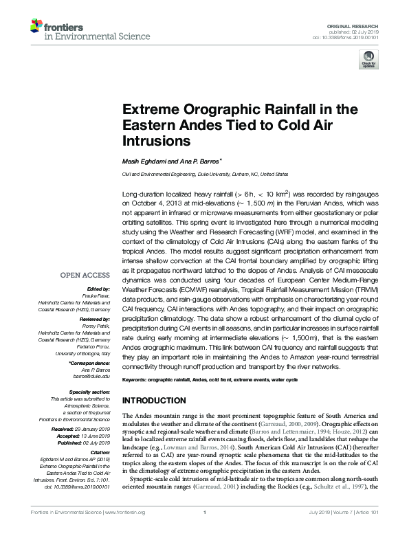 (PDF) Extreme Orographic Rainfall in the Eastern Andes Tied to Cold Air ...