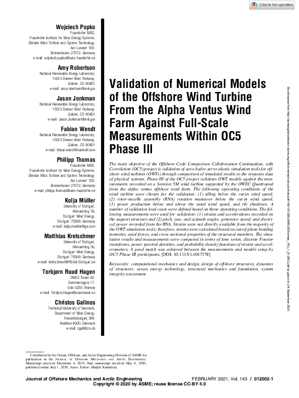 (PDF) Validation of Numerical Models of the Offshore Wind Turbine From ...