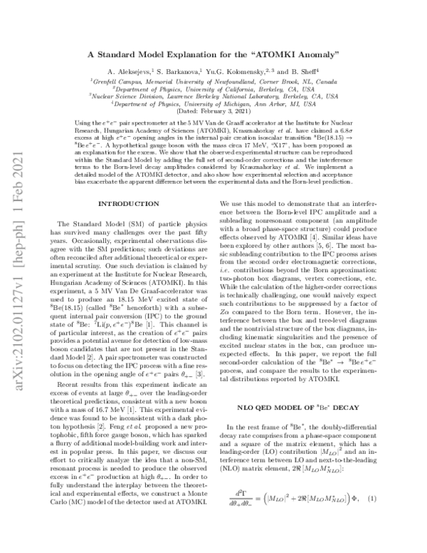 (PDF) A Standard Model Explanation for the"ATOMKI Anomaly