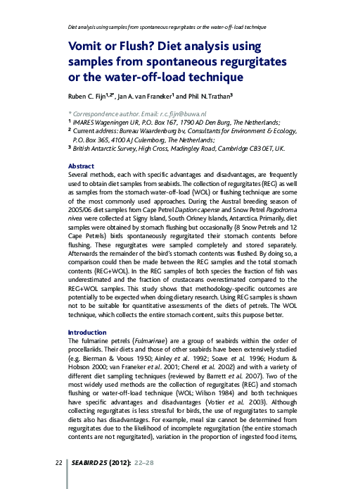 (PDF) Vomit of Flush? Diet analysis using samples from spontaneous ...