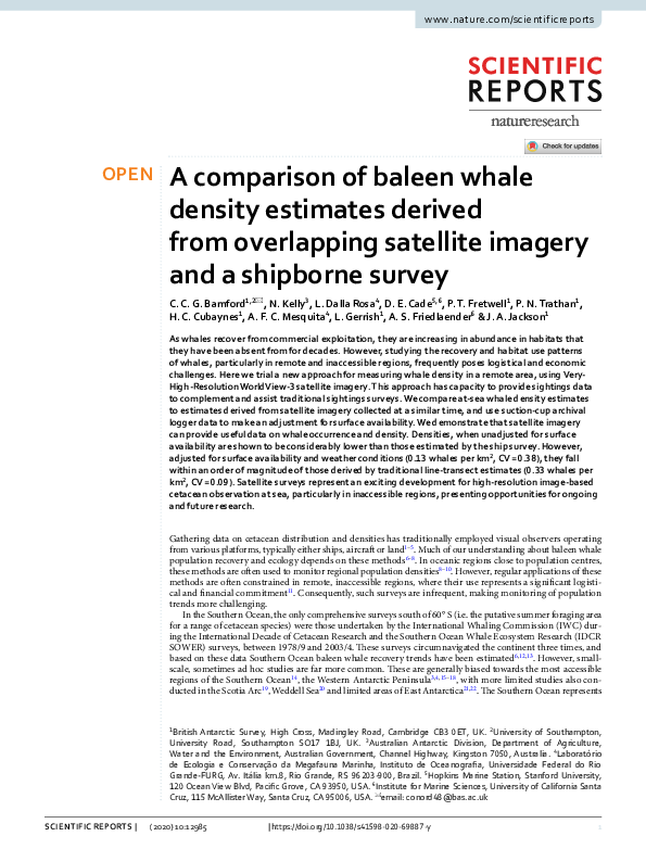 (PDF) A comparison of baleen whale density estimates derived from ...