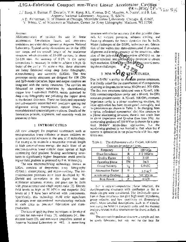 (PDF) LIGA-fabricated compact mm-wave linear accelerator cavities