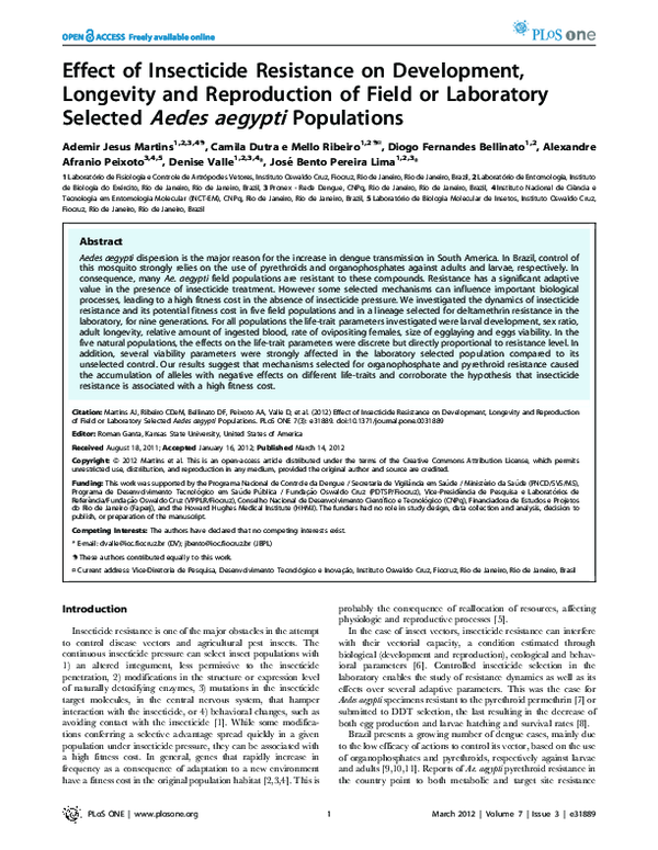 (PDF) Effect of Insecticide Resistance on Development, Longevity and ...