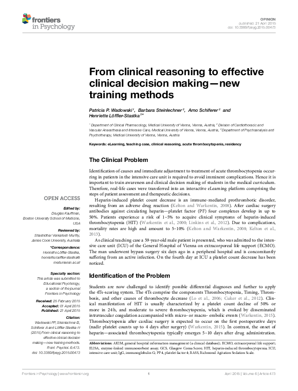 (PDF) From clinical reasoning to effective clinical decision making—new ...