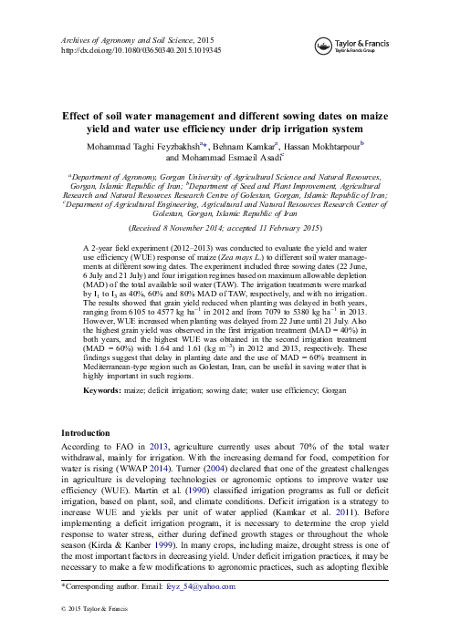 (PDF) Effect of soil water management and different sowing dates on ...