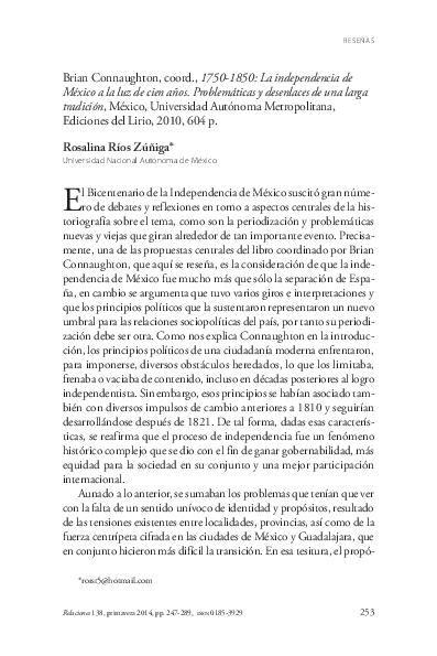 (PDF) Brian Connaughton, coord., 1750-1850: La independencia de México ...