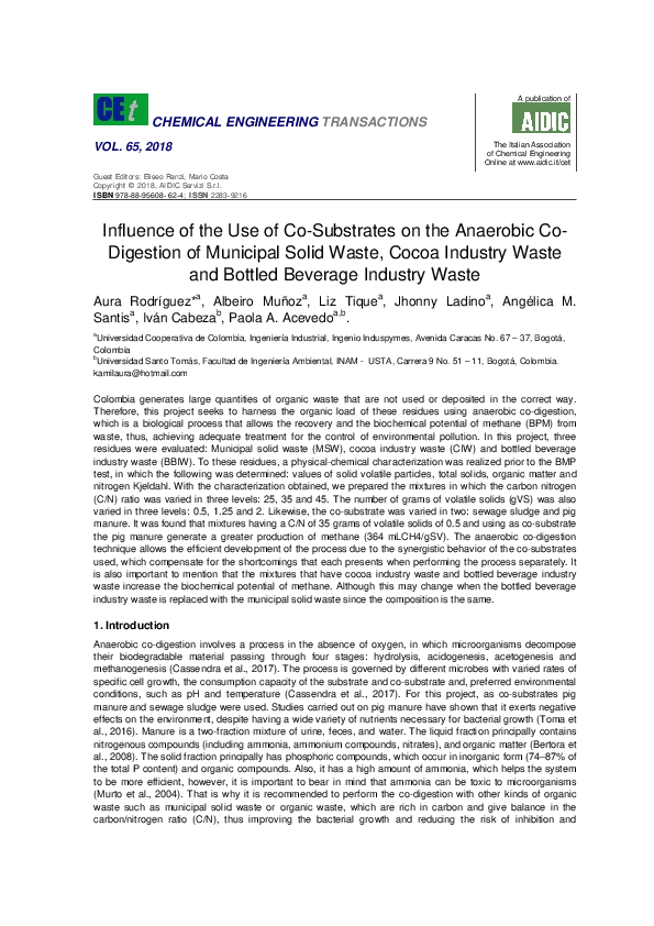 (PDF) Influence of the Use of Co-Substrates on the Anaerobic Co ...