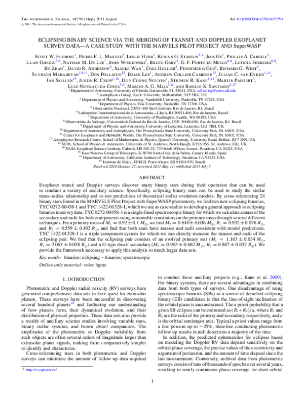 (PDF) ECLIPSING BINARY SCIENCE VIA THE MERGING OF TRANSIT AND DOPPLER ...