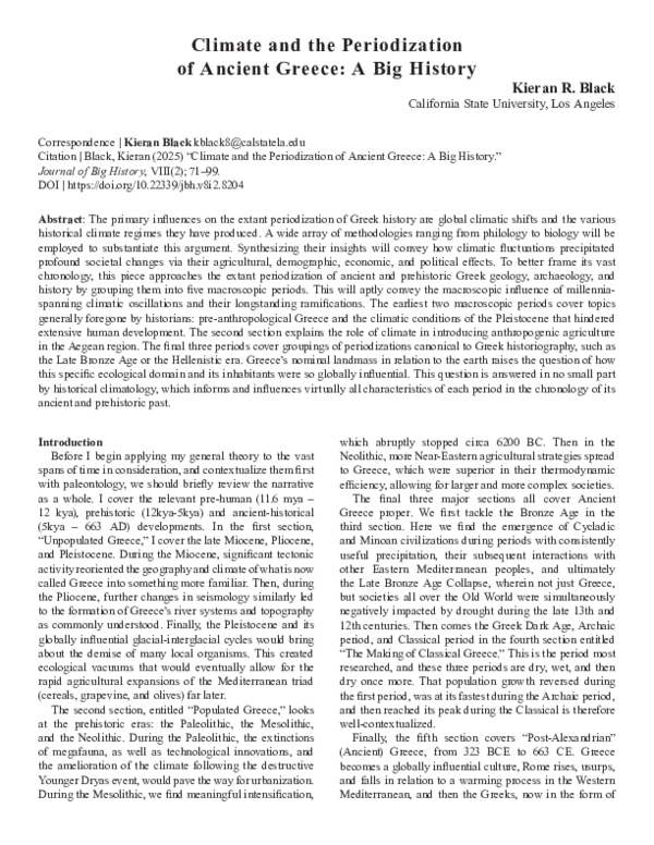 (PDF) Climate and the Periodization of Ancient Greece: A Big History