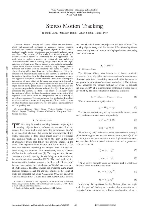 (PDF) Stereo Motion Tracking