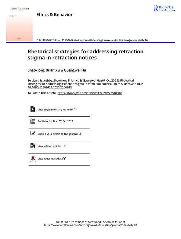 (PDF) Xu, S., & Hu, G. (in press). Rhetorical strategies for addressing retraction stigma in ...