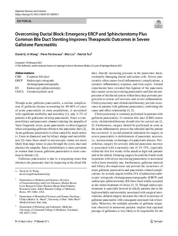 (PDF) Overcoming Ductal Block: Emergency ERCP and Sphincterotomy Plus ...