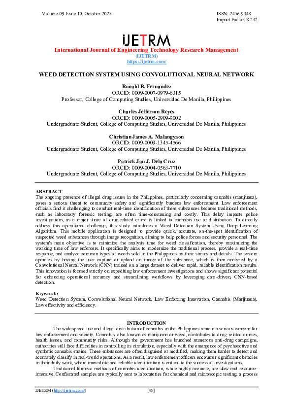 (PDF) WEED DETECTION SYSTEM USING CONVOLUTIONAL NEURAL NETWORK