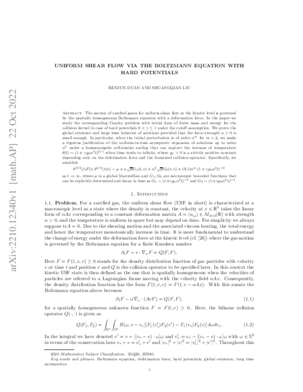 (PDF) Uniform shear flow via the Boltzmann equation with hard potentials