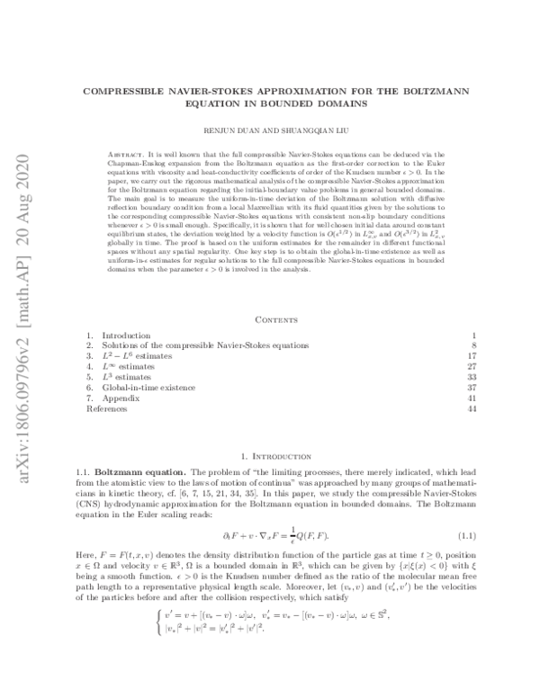 (PDF) Compressible Navier-Stokes approximation for the Boltzmann ...