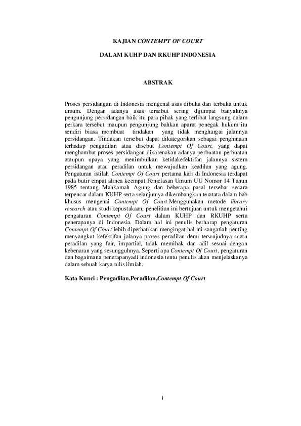 (PDF) KAJIAN CONTEMPT OF COURT DALAM KUHP DAN RKUHP INDONESIA