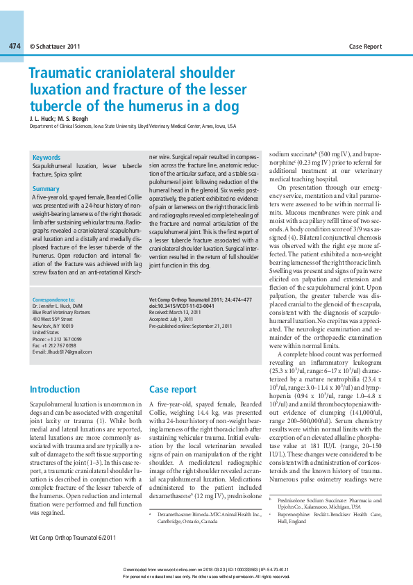 (PDF) Traumatic craniolateral shoulder luxation and fracture of the ...
