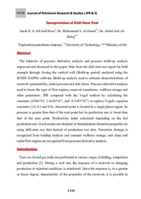 Pdf Interpretation Of Drill Stem Test