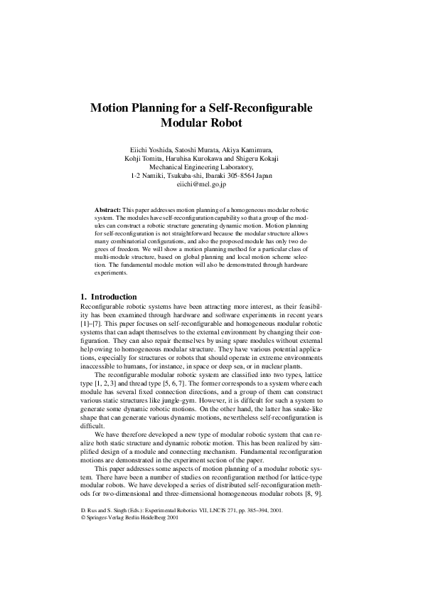(PDF) Motion Planning for a Self-Reconfigurable Modular Robot