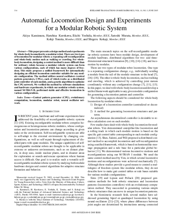 (PDF) Automatic Locomotion Design and Experiments for a Modular Robotic System