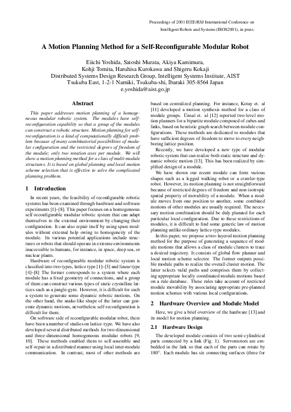 (PDF) A motion planning method for a self-reconfigurable modular robot