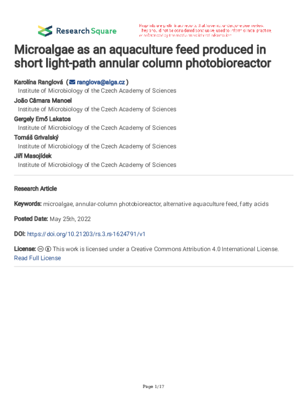 (PDF) Microalgae as an aquaculture feed produced in short light-path ...