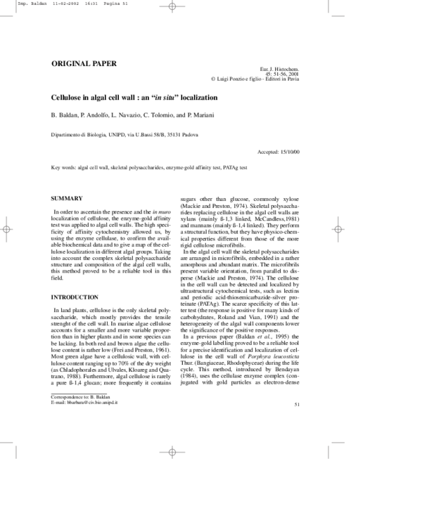 (PDF) Cellulose in algal cell wall : an “in situ” localization
