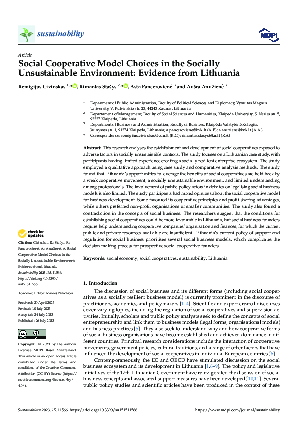 (PDF) Social Cooperative Model Choices in the Socially Unsustainable ...