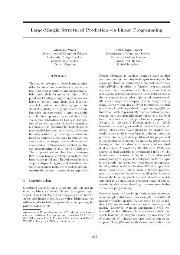 (PDF) Large-margin structured prediction via linear programming