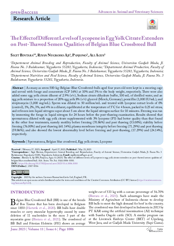(PDF) The Effect of Different Levels of Lycopene in Egg Yolk Citrate ...